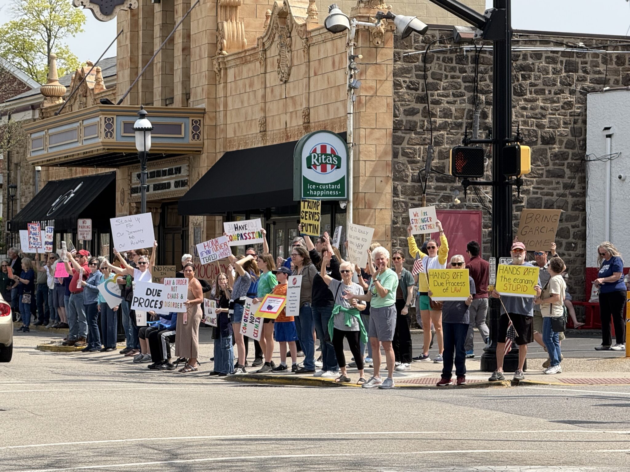 Protestors lined intersection in Ambler for protest against Trump ...