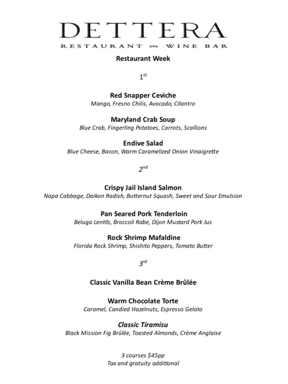 Dettera's menu for Ambler Restaurant Week - Around Ambler